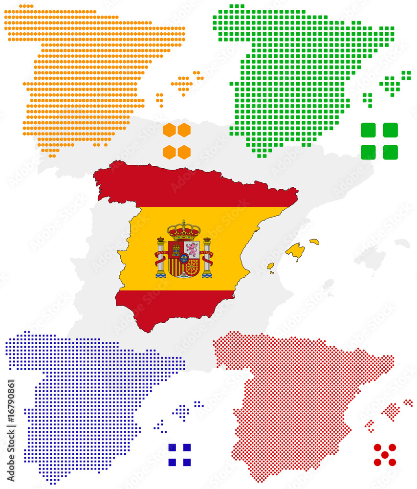 different vector pixel map and flag of spain. Stock Vector | Adobe Stock