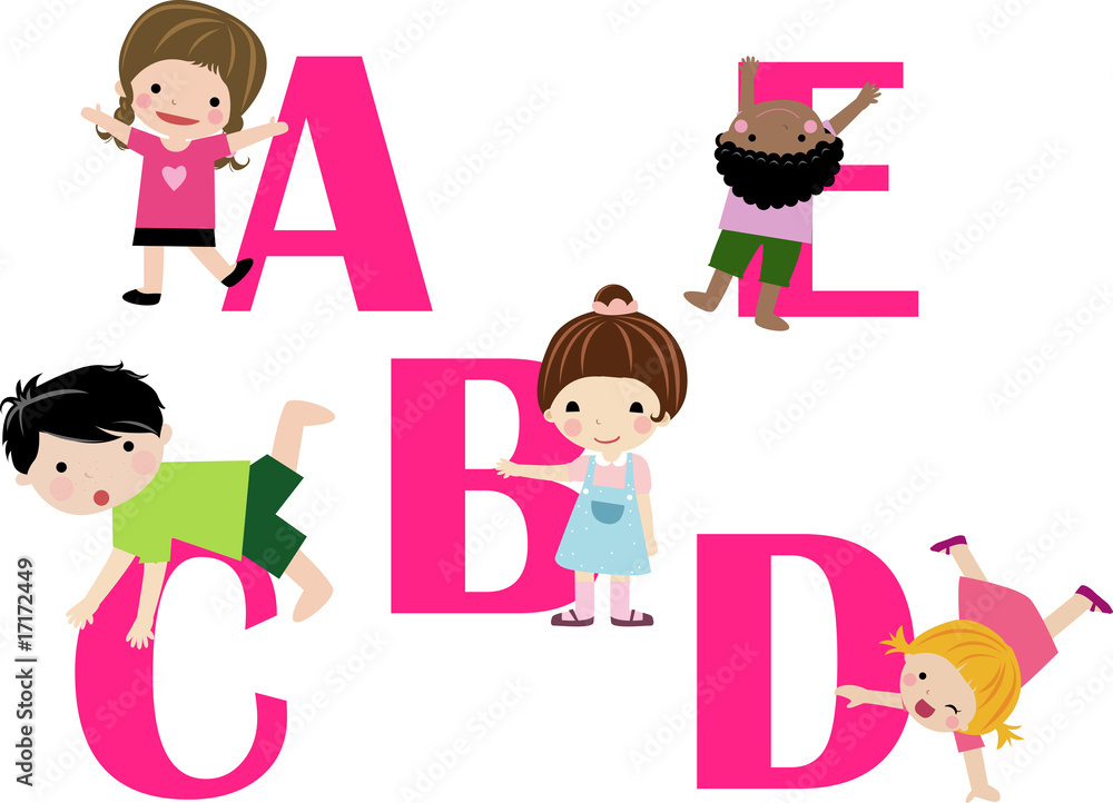Cartoon letters with children in different positions Stock Vector ...