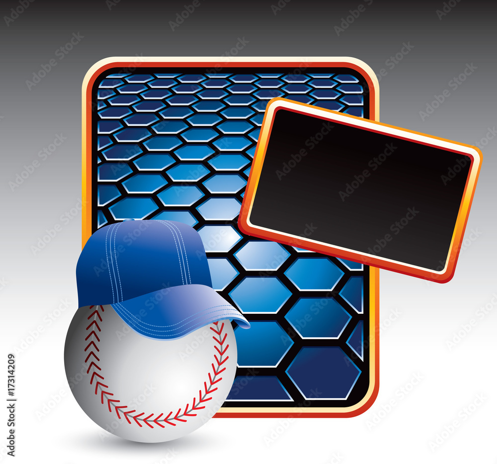 Baseball coach on blue hexagon advertisement Stock Vector | Adobe Stock