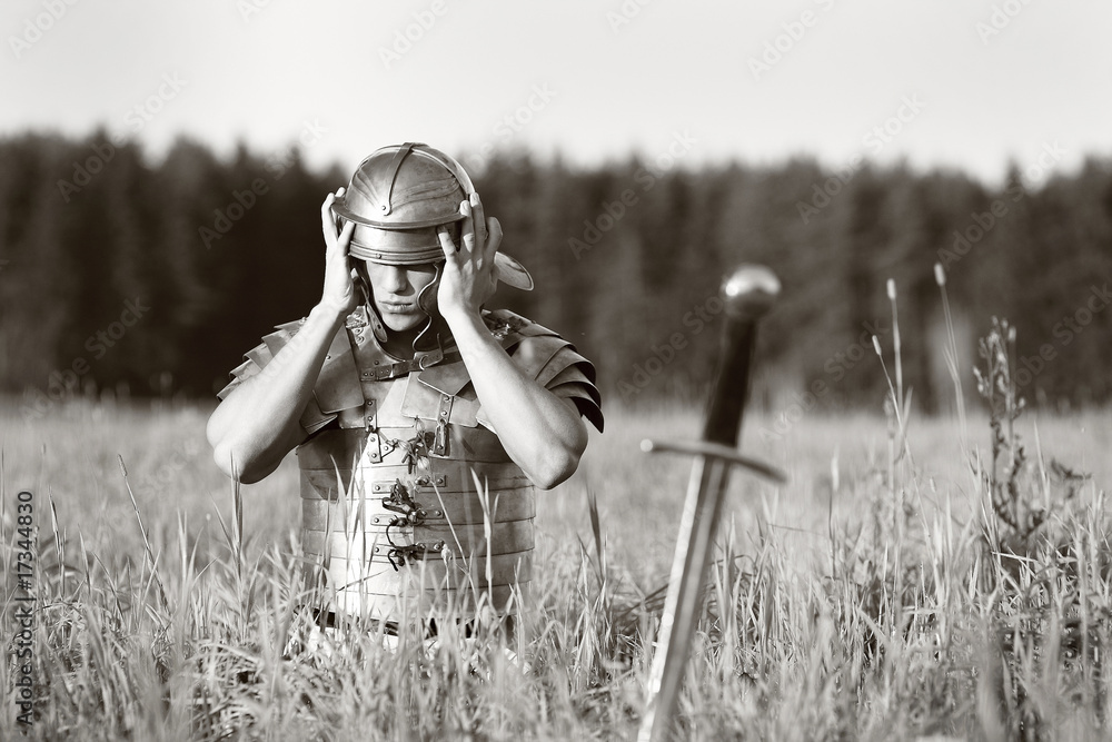 One Roman soldier in field. Stock Photo | Adobe Stock