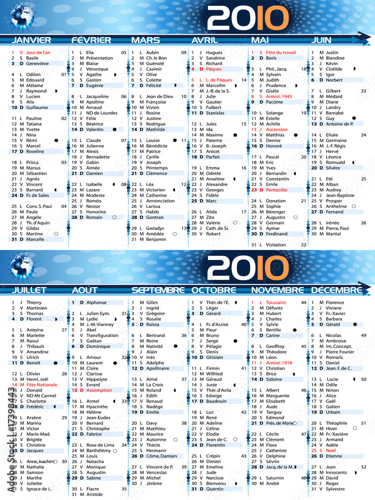 Calendrier 2010 technologique Stock Vector | Adobe Stock