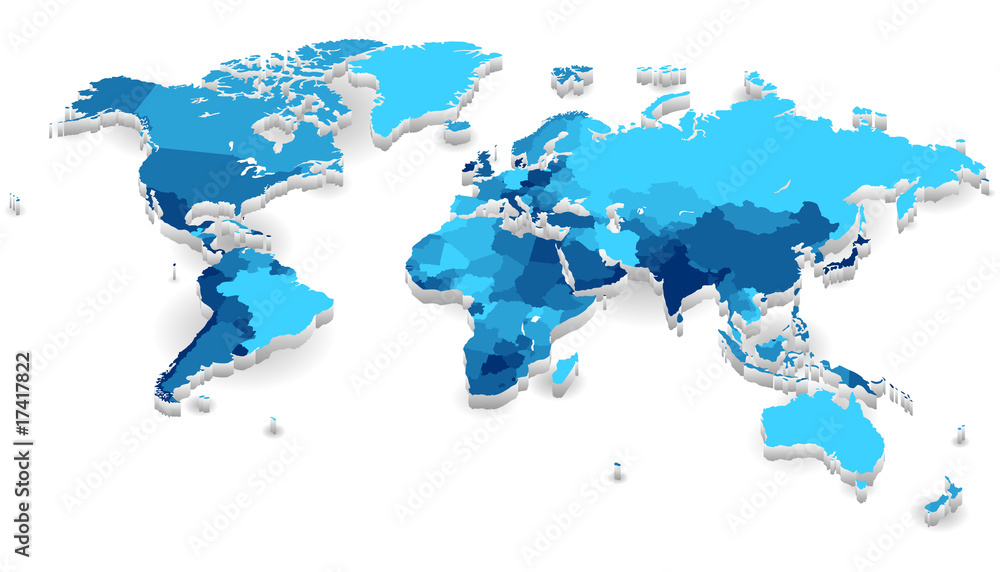Extruded World map with countries Stock Vector | Adobe Stock