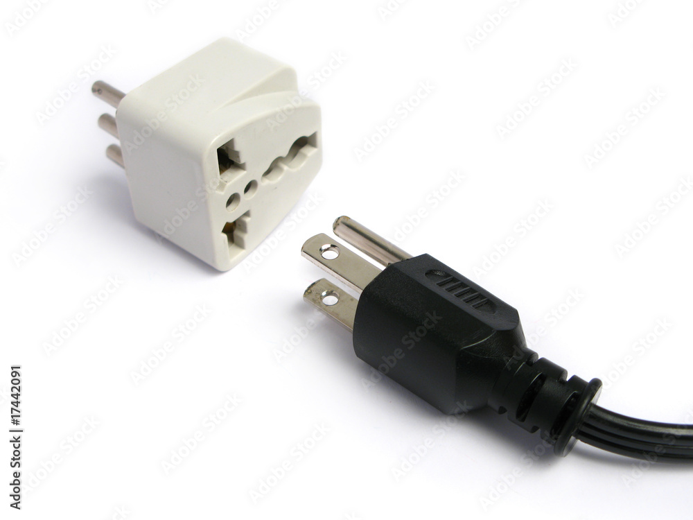 three-pin plug and adapter on white background Stock Photo | Adobe Stock