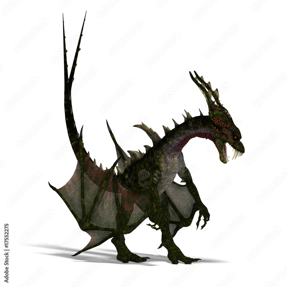 giant terrifying dragon with wings and horns attacks Stock Illustration ...