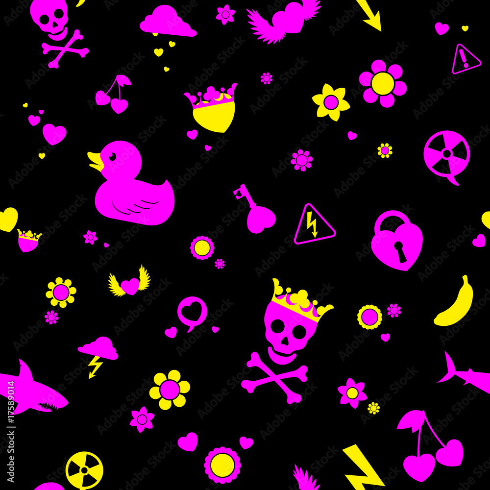 Seamless emo cartoon background Stock Vector | Adobe Stock