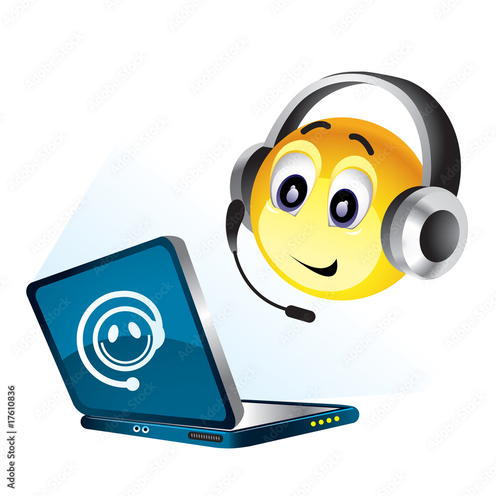 Smiley ball working on their computer Stock Vector | Adobe Stock