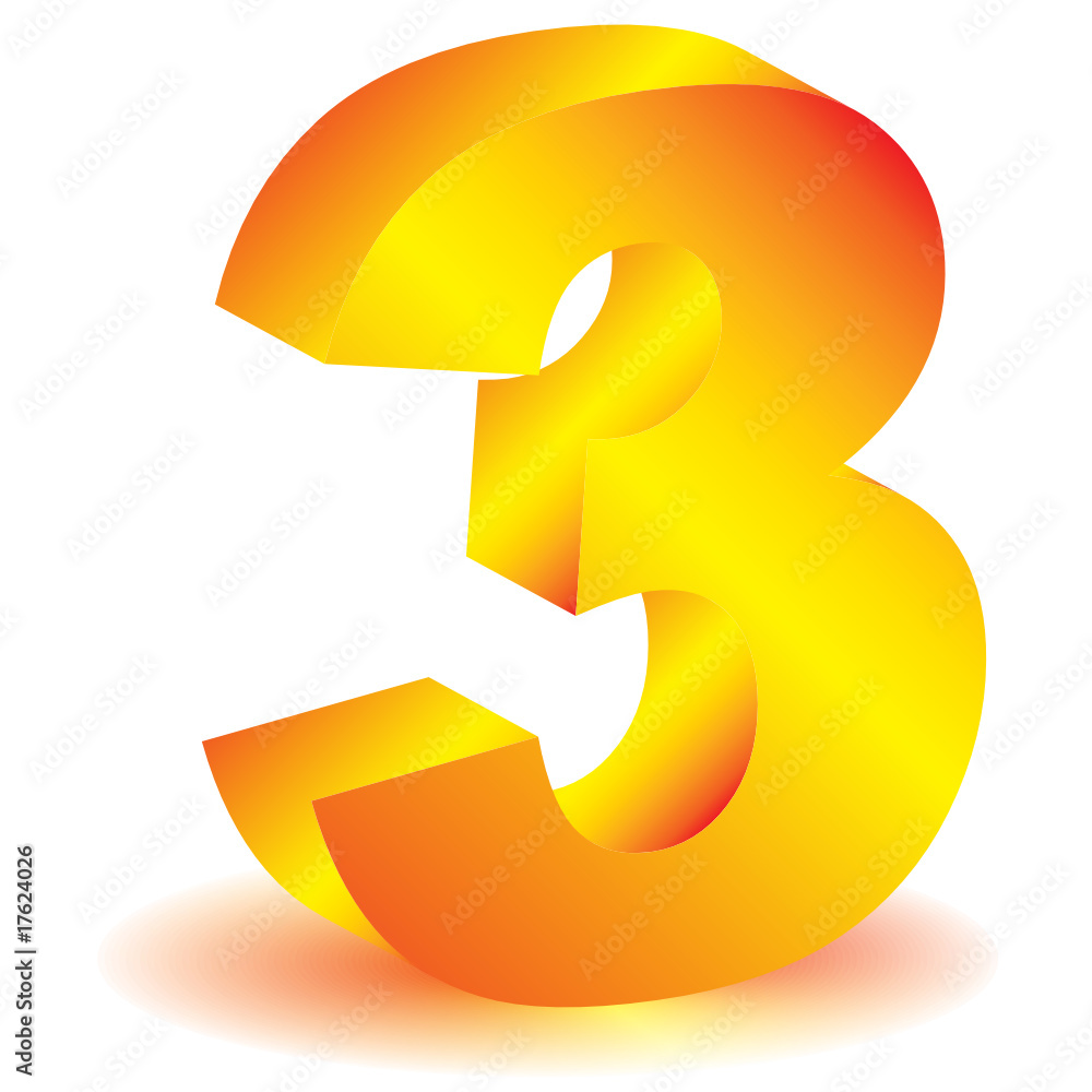 3d gold vector numbers - "Three" symbol with shadow. Stock Vector ...