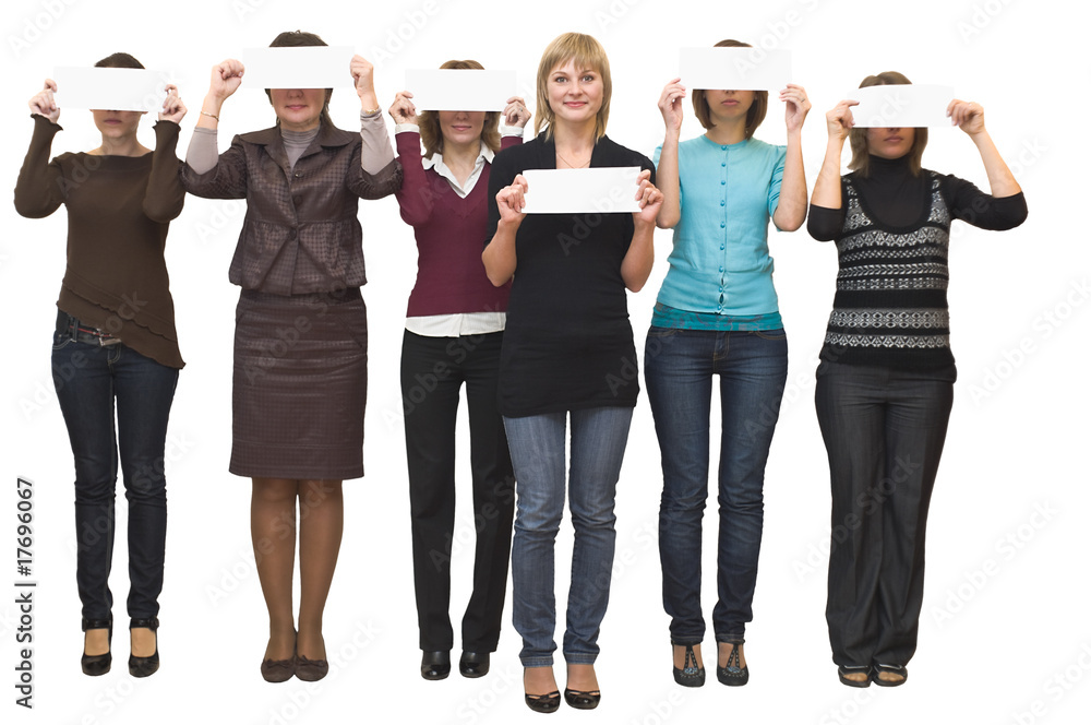 Six beautiful models a women on white background in studio. Stock Photo ...