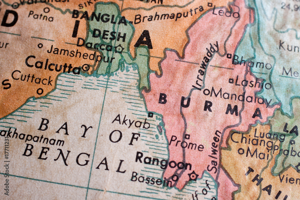Old map of Burma / Bay of Bengal Stock Photo | Adobe Stock
