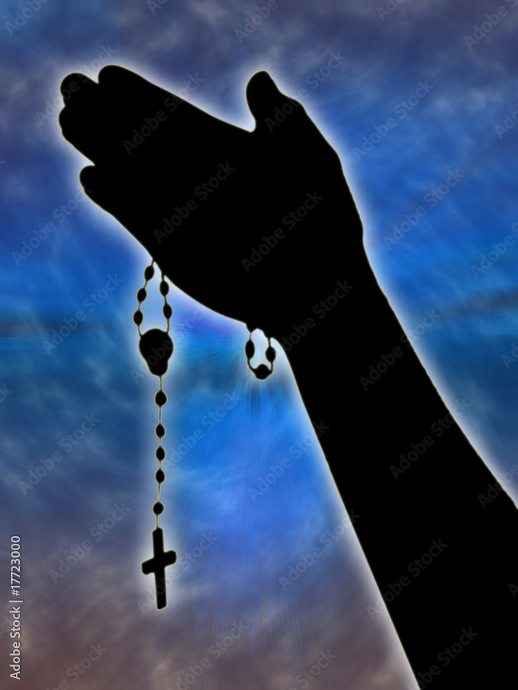 Praying hands on absract blue background Stock Photo | Adobe Stock