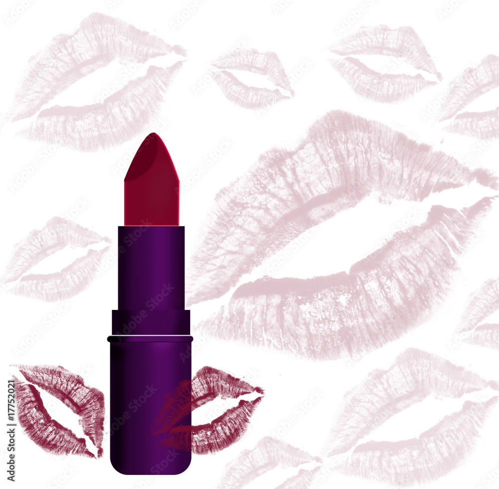 Lipstick isolated on white background with stamps of lips Stock Photo ...