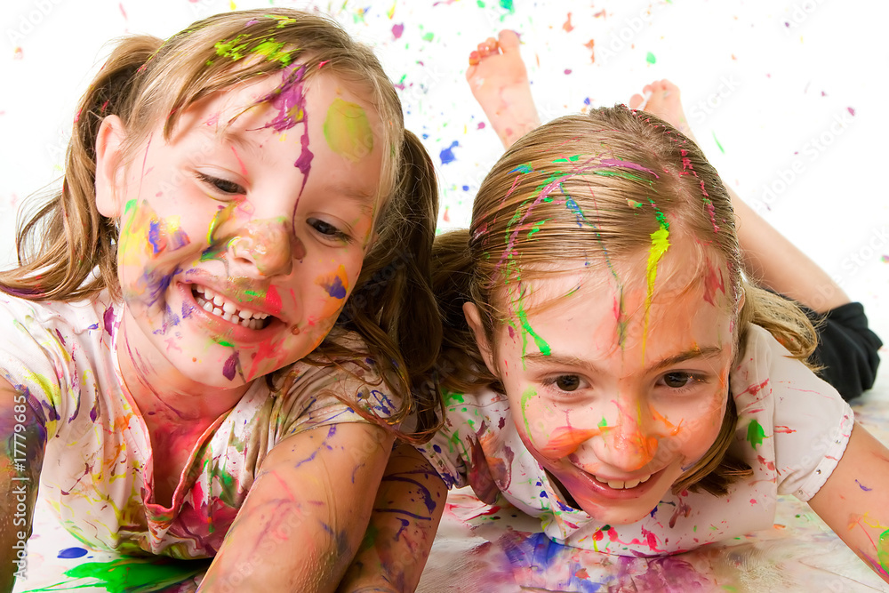 Two children making a big mess Stock Photo | Adobe Stock
