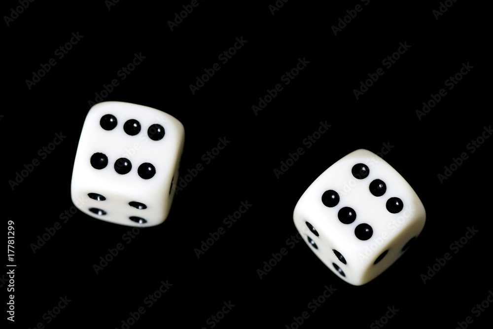 Two dice showing six on a black background Stock Photo | Adobe Stock