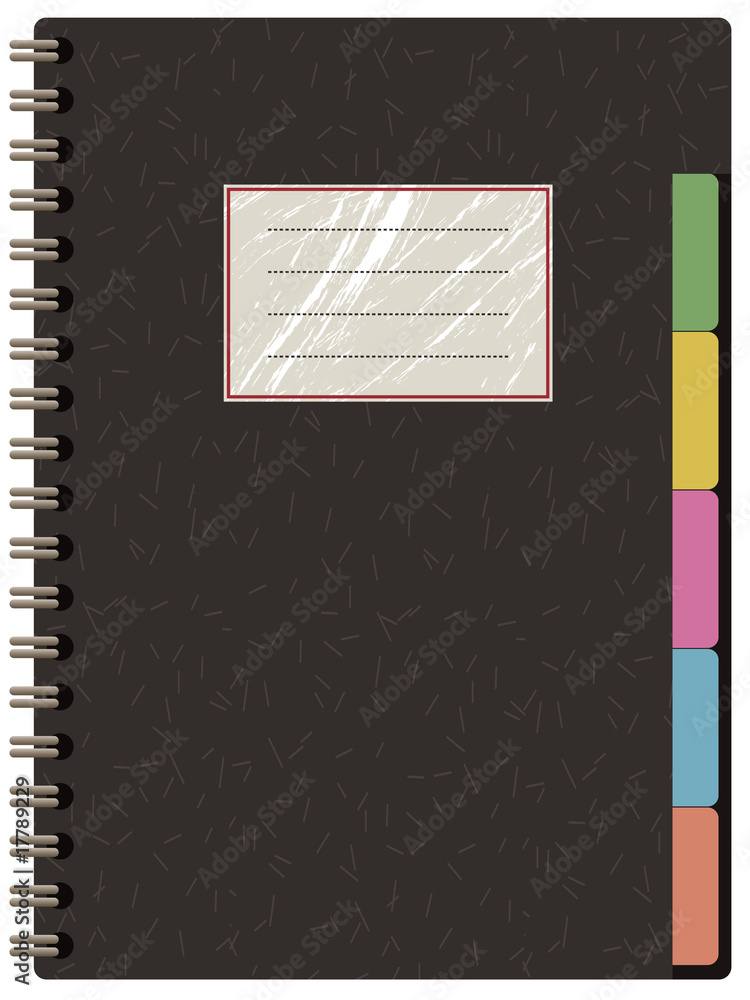 Spiral bound notebook vector clipart with dividers and label for text ...