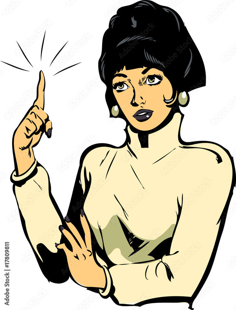 Attantion woman with finger sign, vector illustration emblem Stock ...