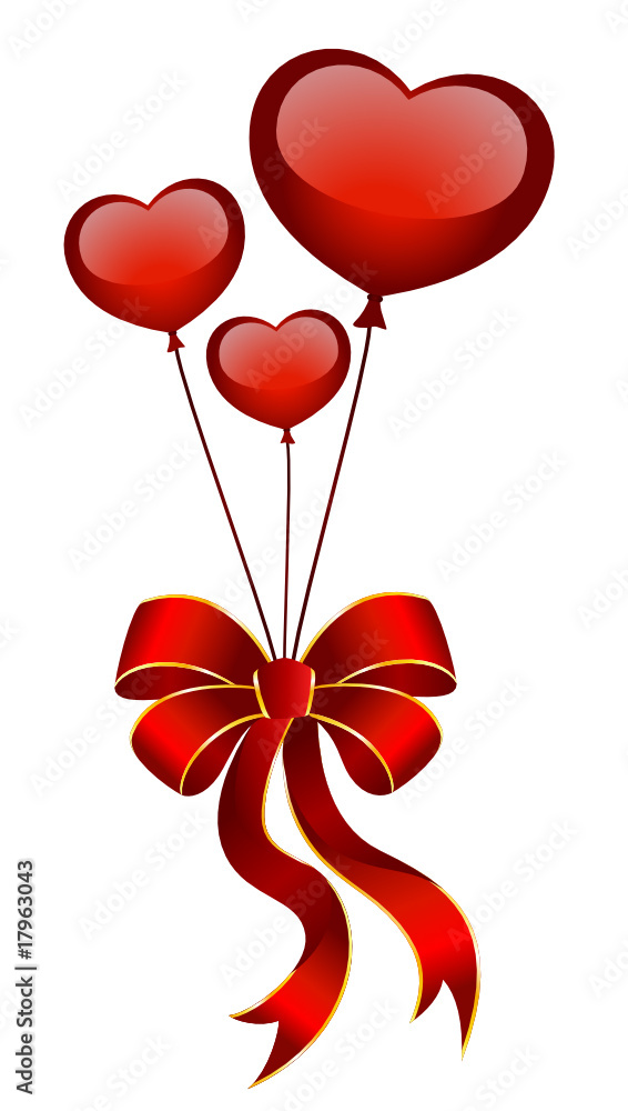 bright red balloons with a bow on a background for a design Stock ...