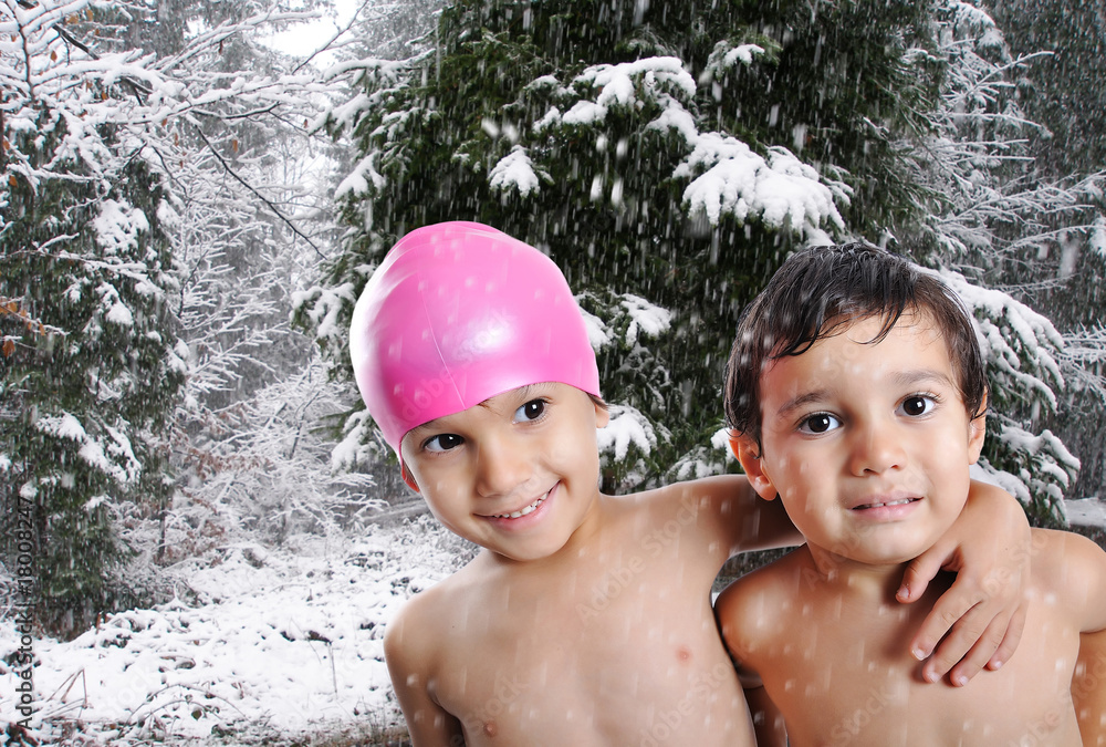 Happy two children without clothes, outdoor scene Stock Photo | Adobe Stock
