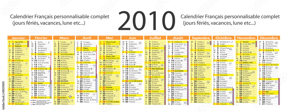 Calendrier 2010 complet Stock Vector | Adobe Stock