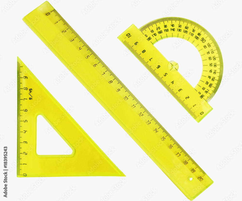 set of measurement instrument- protractor, ruler for school Stock Photo ...