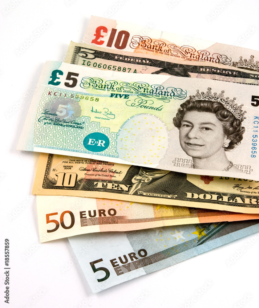 bank notes including pounds, euros and dollars Stock Photo | Adobe Stock