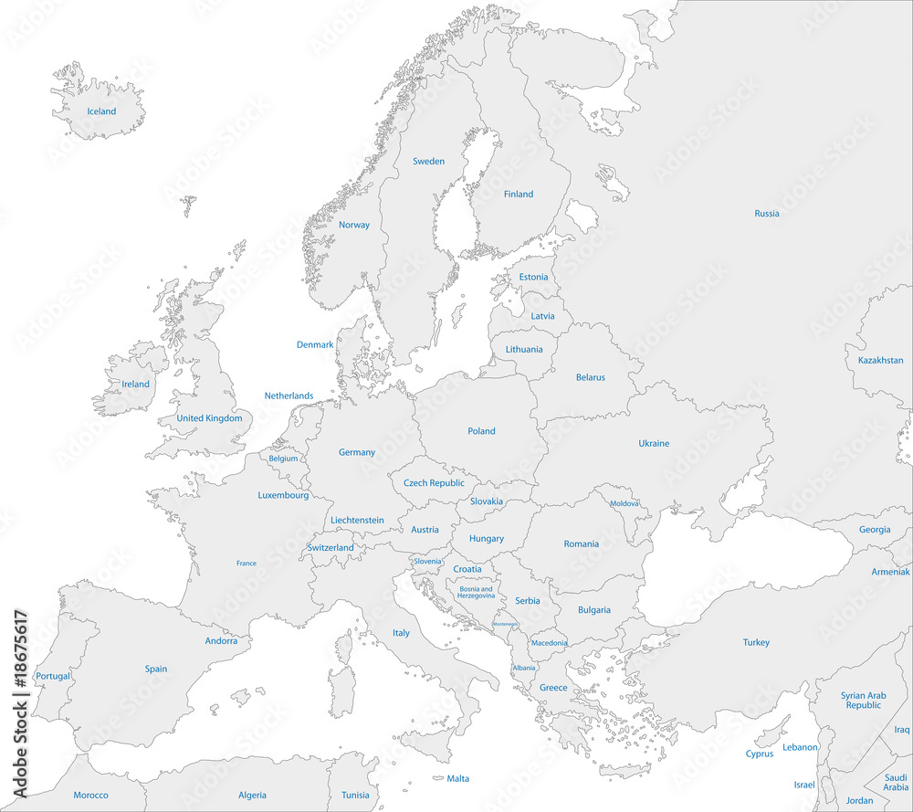 Grey Europe map with countries Stock Vector | Adobe Stock
