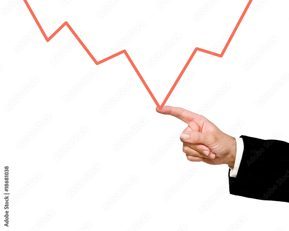 Finger pointing to a red chart Stock Photo | Adobe Stock