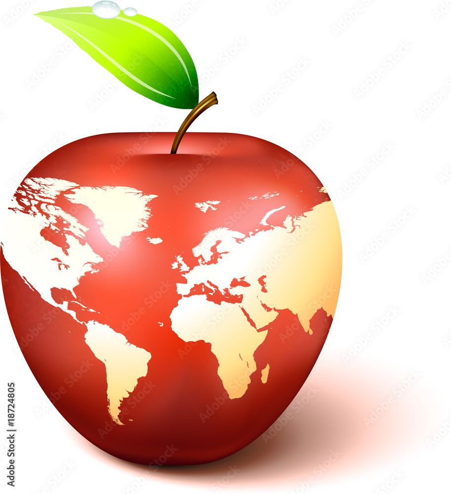 Red apple world map Stock Vector | Adobe Stock