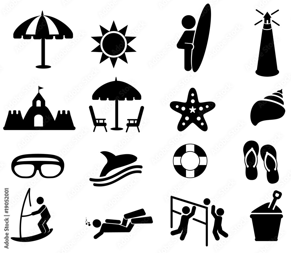 Fun on the beach icons Stock Vector | Adobe Stock