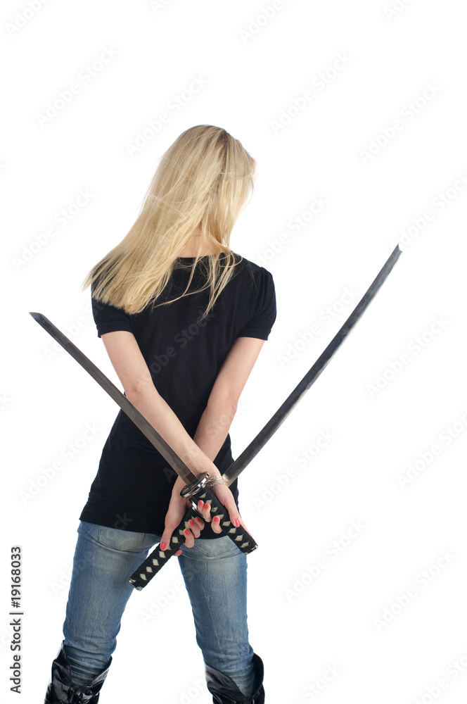 Cute girl with katana Stock Photo | Adobe Stock