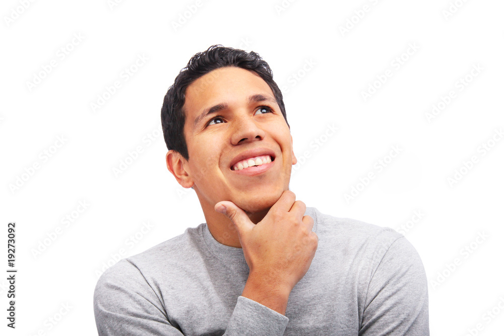 Young adult man looking up smiling Stock Photo | Adobe Stock