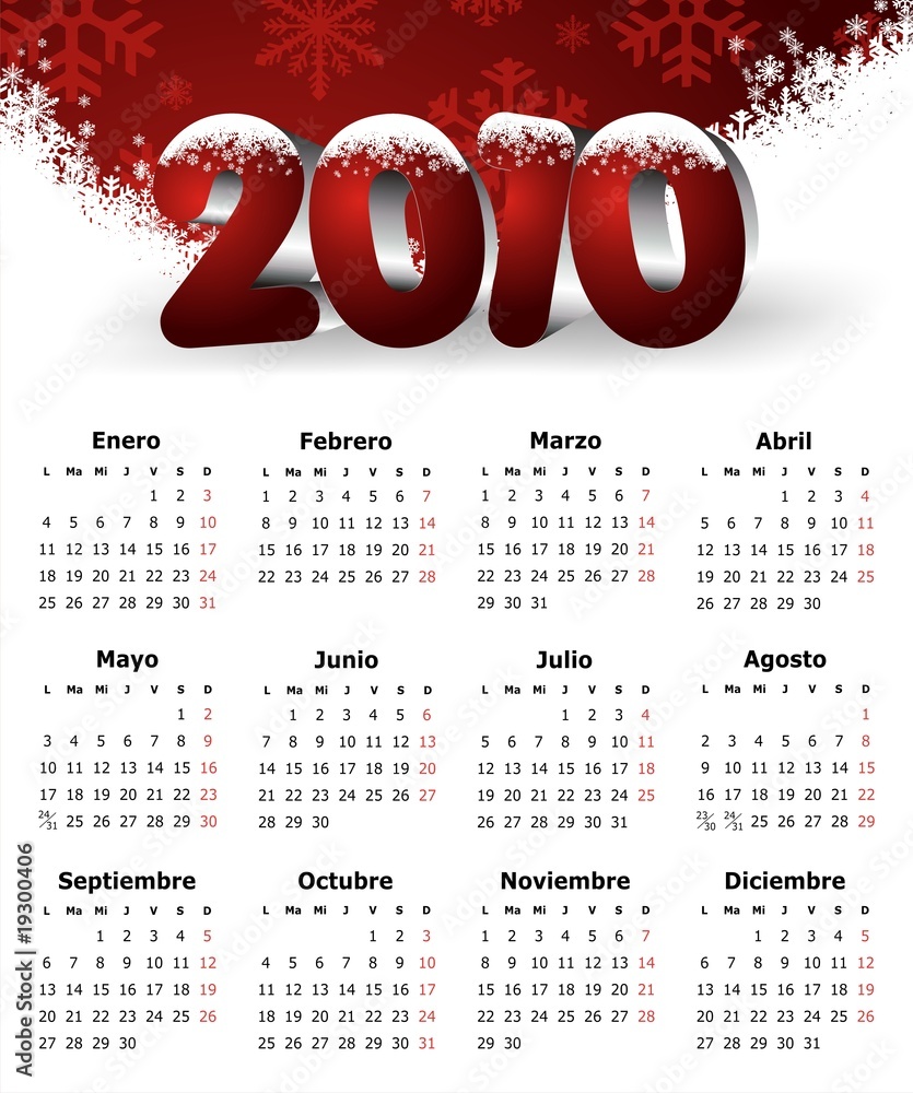 CALENDARIO 2010 EN ESPAÑOL Stock Vector | Adobe Stock