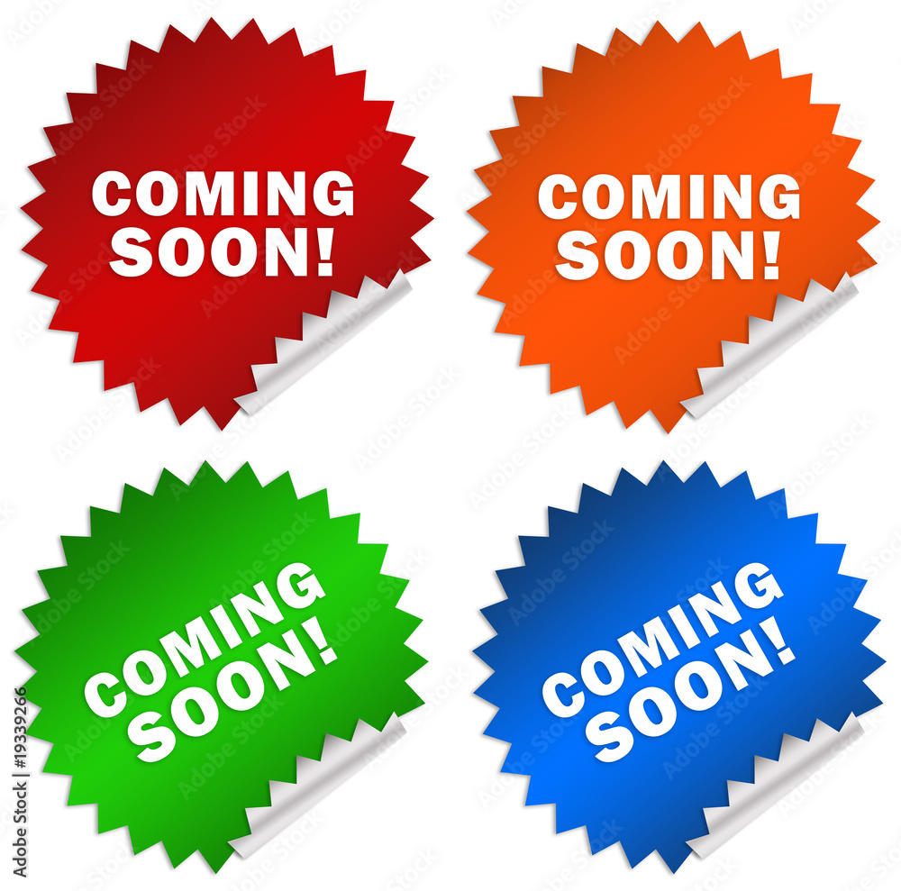 Coming soon stickers Stock Illustration | Adobe Stock