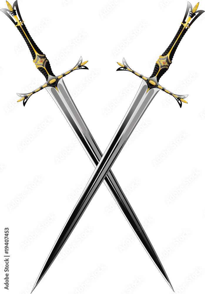 two crossed sword ornate steel swords Stock Vector | Adobe Stock