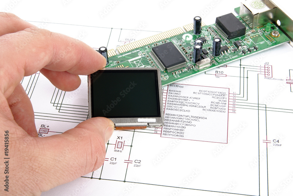 Electronic board with schematic Stock Photo | Adobe Stock