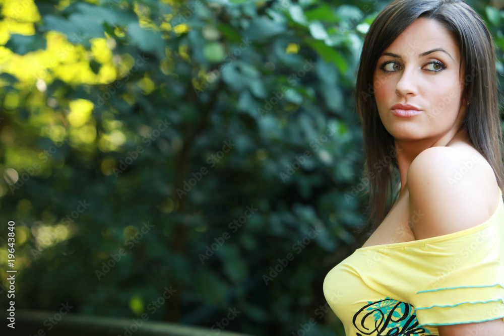 Really natural cleavage - Busty young spring woman Stock Photo | Adobe ...