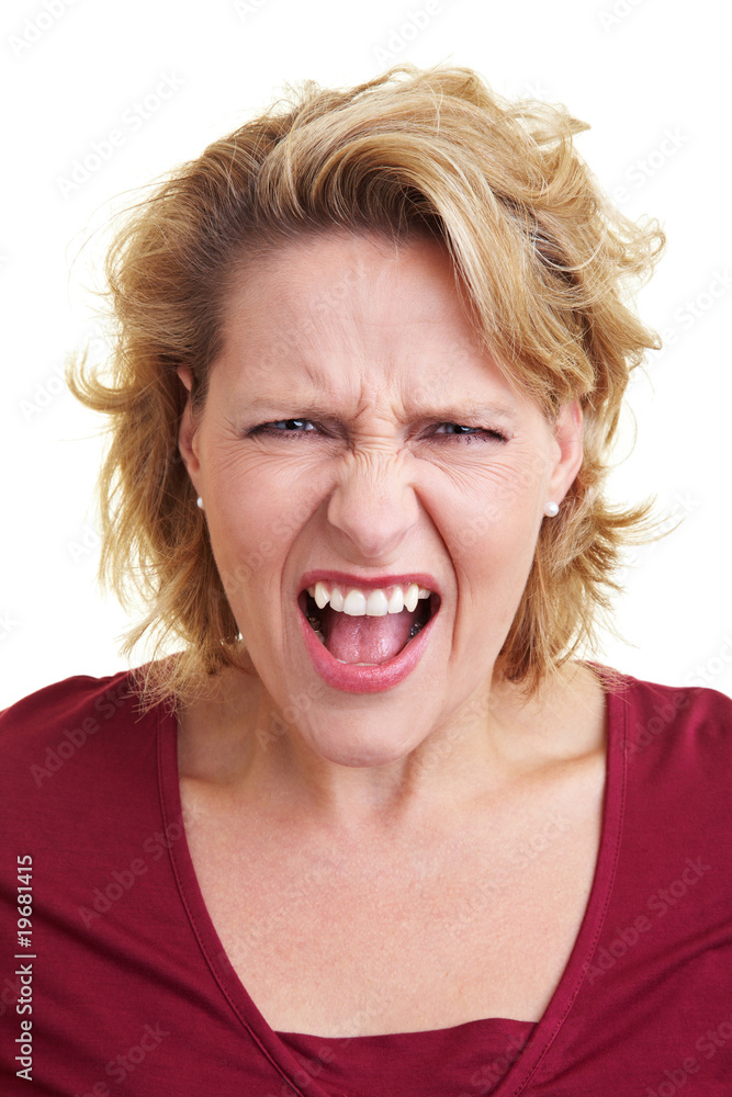 Frustrierte Frau schreit Stock Photo | Adobe Stock