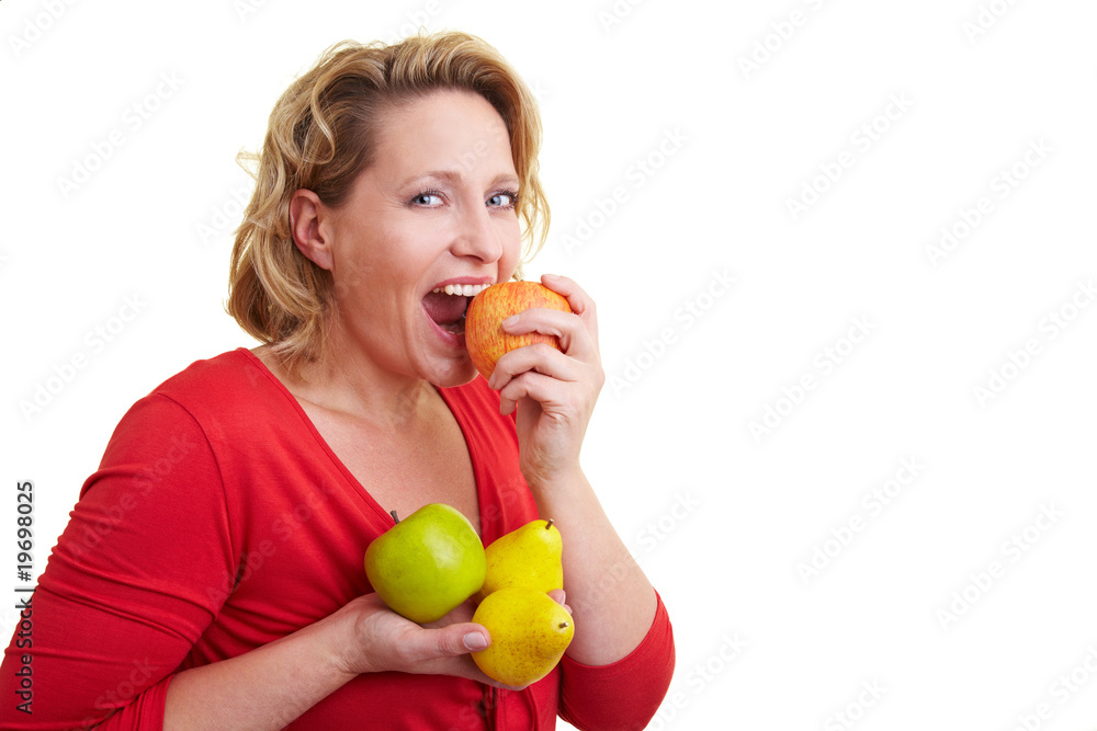 Frau isst Obst Stock Photo | Adobe Stock