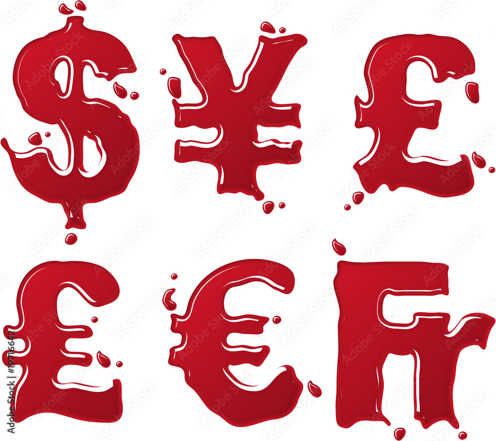 Blood-styled liquid currency symbols Stock Vector | Adobe Stock