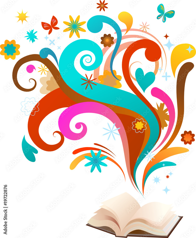 vector background with open book and design elements Stock Vector ...
