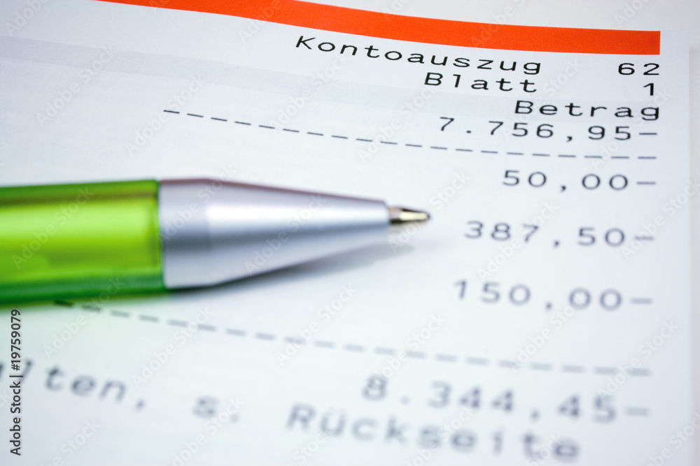 German bank statement with green ball pen Stock Photo | Adobe Stock