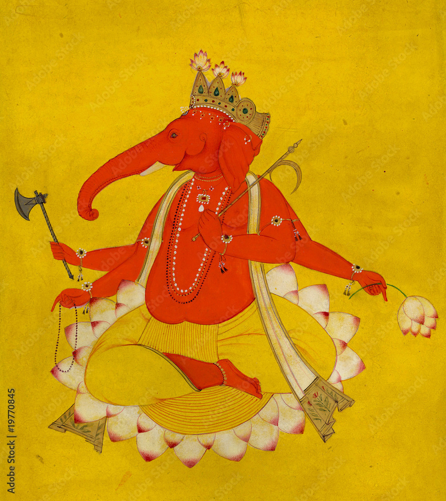 Ganesha, old miniature painting, traditional Hindu wedding card, royal ...