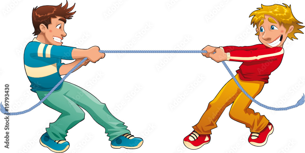 Tug of war. Funny cartoon and vector young characters. Stock Vector ...