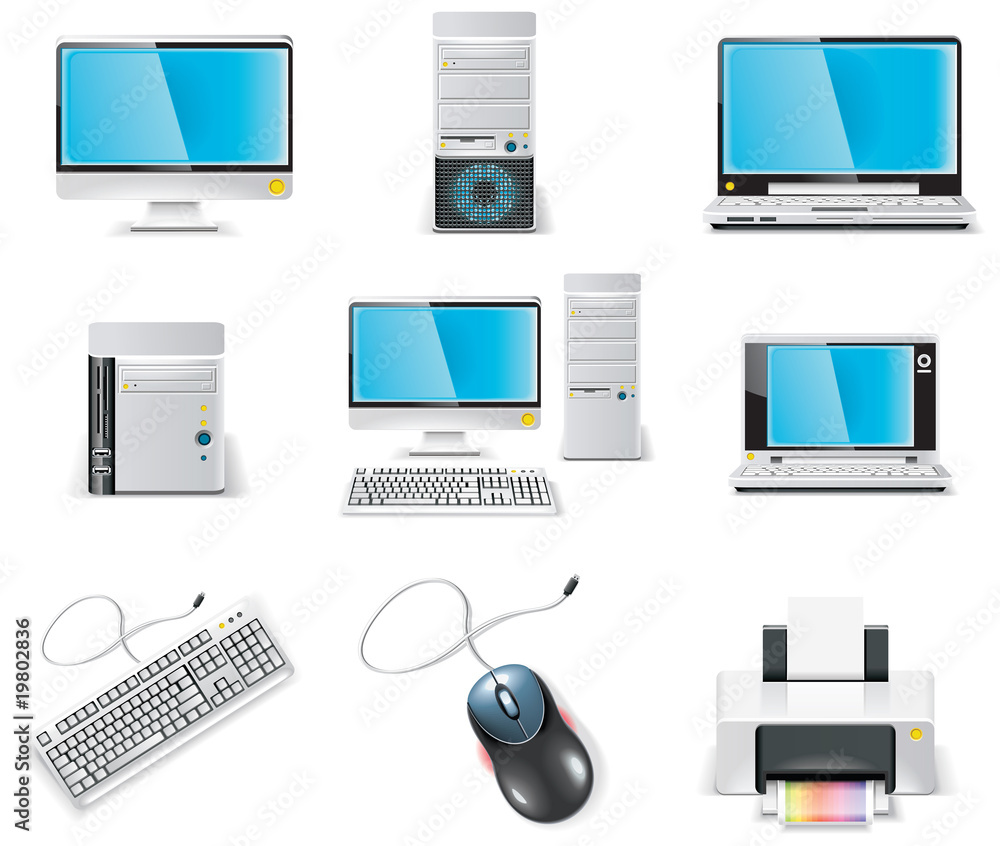 Vector white computer icon set. Part 1. PC เวกเตอร์สต็อก | Adobe Stock
