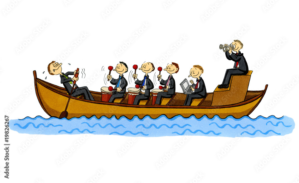 Business-Cartoon: einer rudert, fünf controllen! Stock 일러스트레이션 | Adobe ...