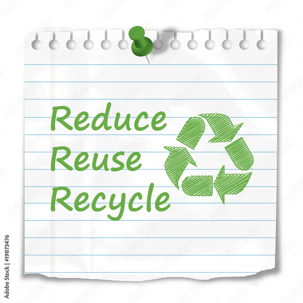 "Reduce, reuse, recycle" note stuck to wall (symbol green) Stock ...