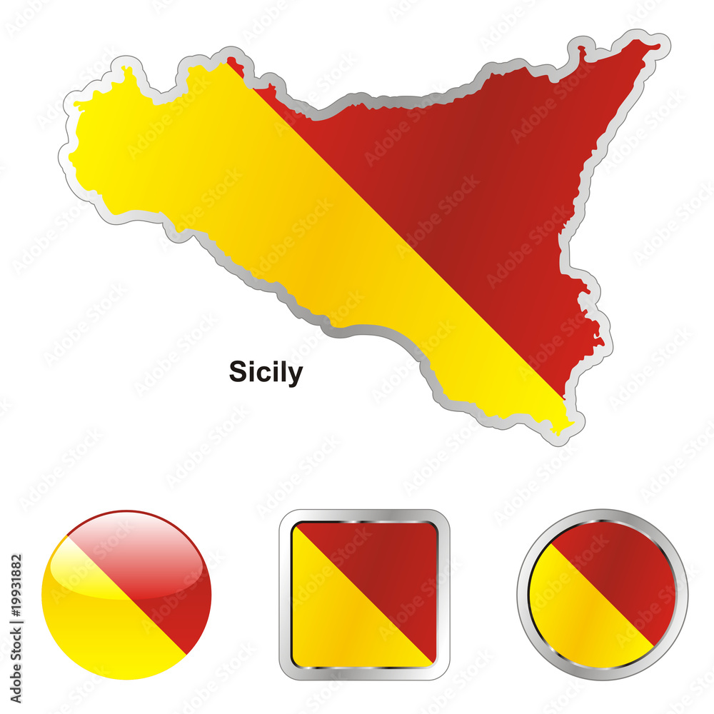 vector flag of sicily in map and web buttons shapes Stock Vector ...