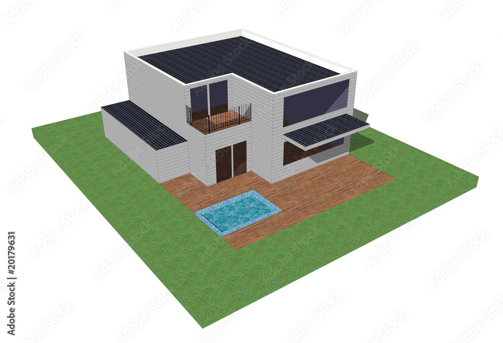 Casa con paneles de energia solar Stock Illustration | Adobe Stock