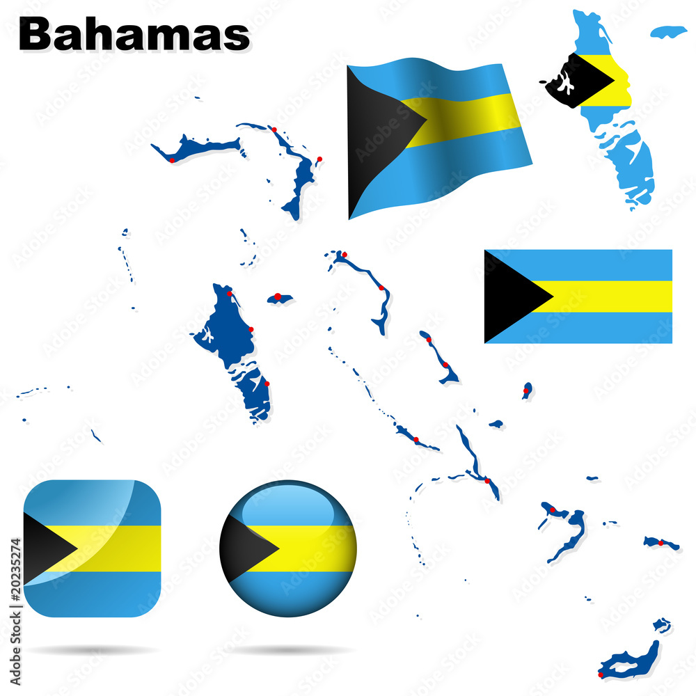 Bahamas vector set. Detailed country shape and flags Stock Vector ...