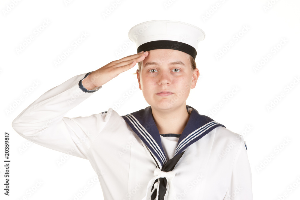 young sailor saluting isolated white background Stock Photo | Adobe Stock