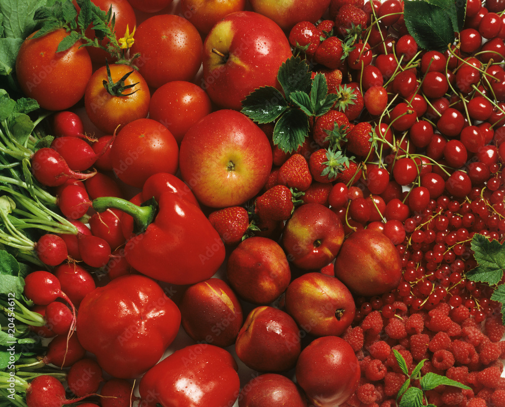display of red-colored fruits and vegetables Stock Photo | Adobe Stock